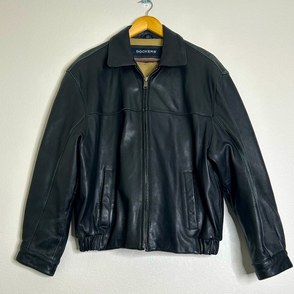 Dockers | Jackets & Coats | Vintage Dockers Black Real Leather Jacket ...